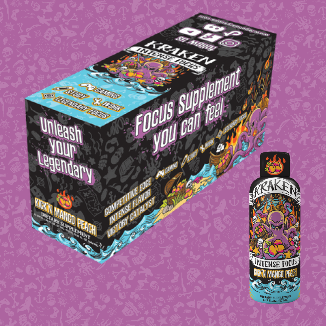 Kraken Intense Focus Box - Kick'n Mango Peach (12 units - 1.93oz bottl ...